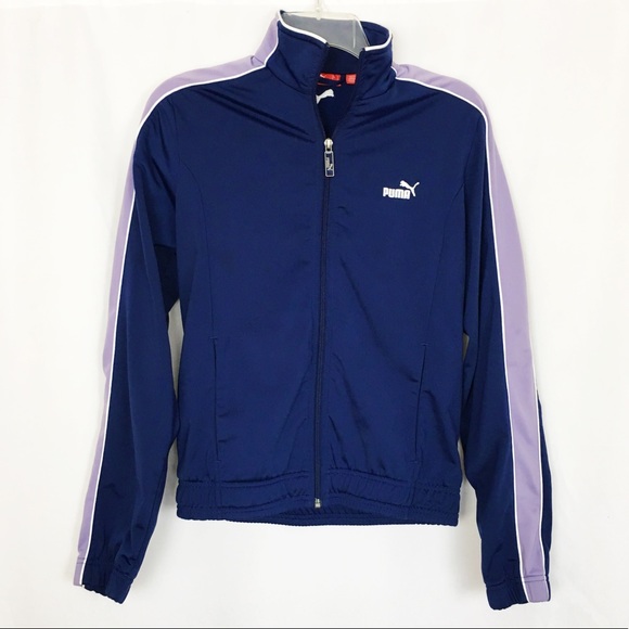 Puma | Tops | Puma Purple Embroidered Logo Zip Up Track Jacket S | Poshmark